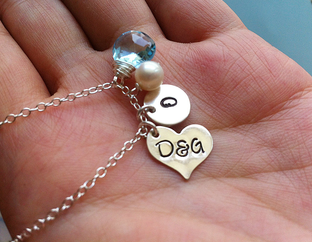 Heart Necklace,personalized,monogram Initial,custom Stone,couple,love ...