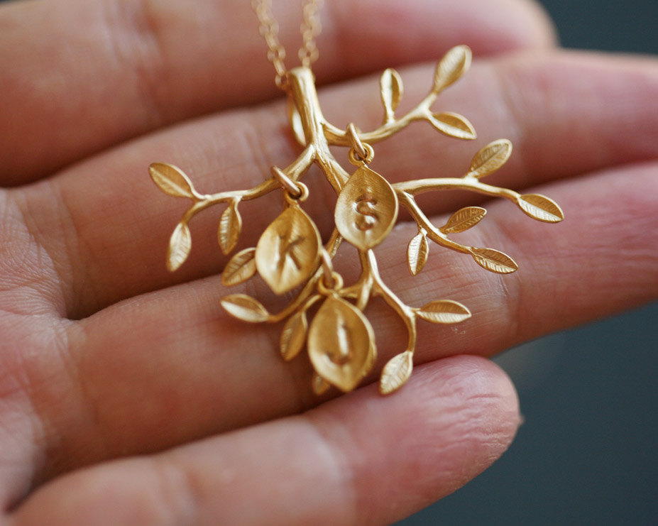 Family Tree Necklace,monogram Necklace,personalized Initial,leaf ...