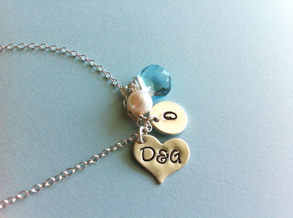 Heart Necklace,personalized,monogram Initial,custom Stone,couple,love ...